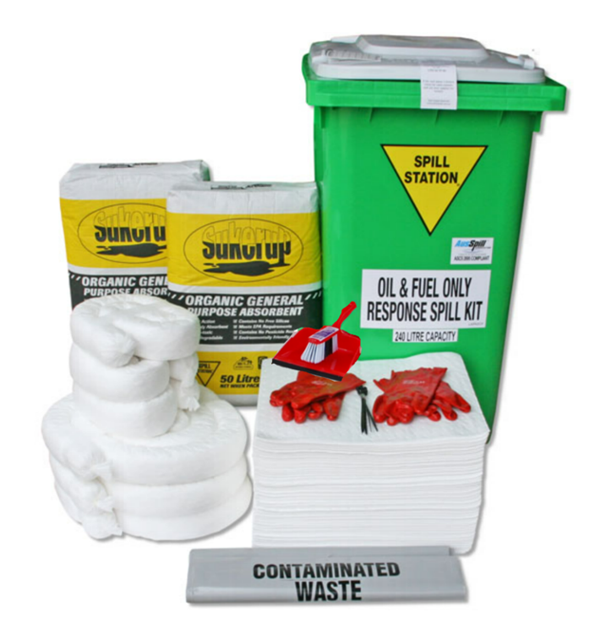 SS Auspill Compliant Oil and Fuel Spill Kit 240 Litre Wheeled Bin Comp ...