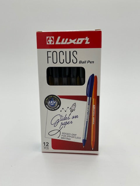 Luxor Focus Smooth Medium Ballpoint Pens Black Box 12 – owdirect.com.au